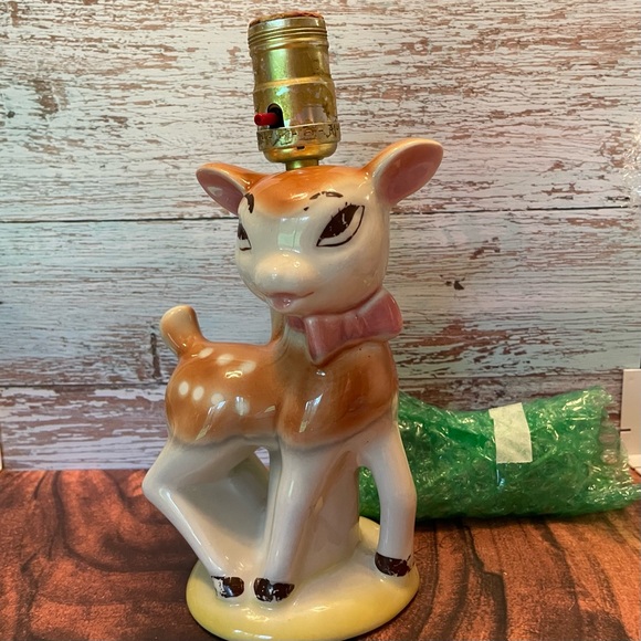 Accents | Vintage Glazed Deer Fawn Nursery Lamp Bambi Ceramic Table ...